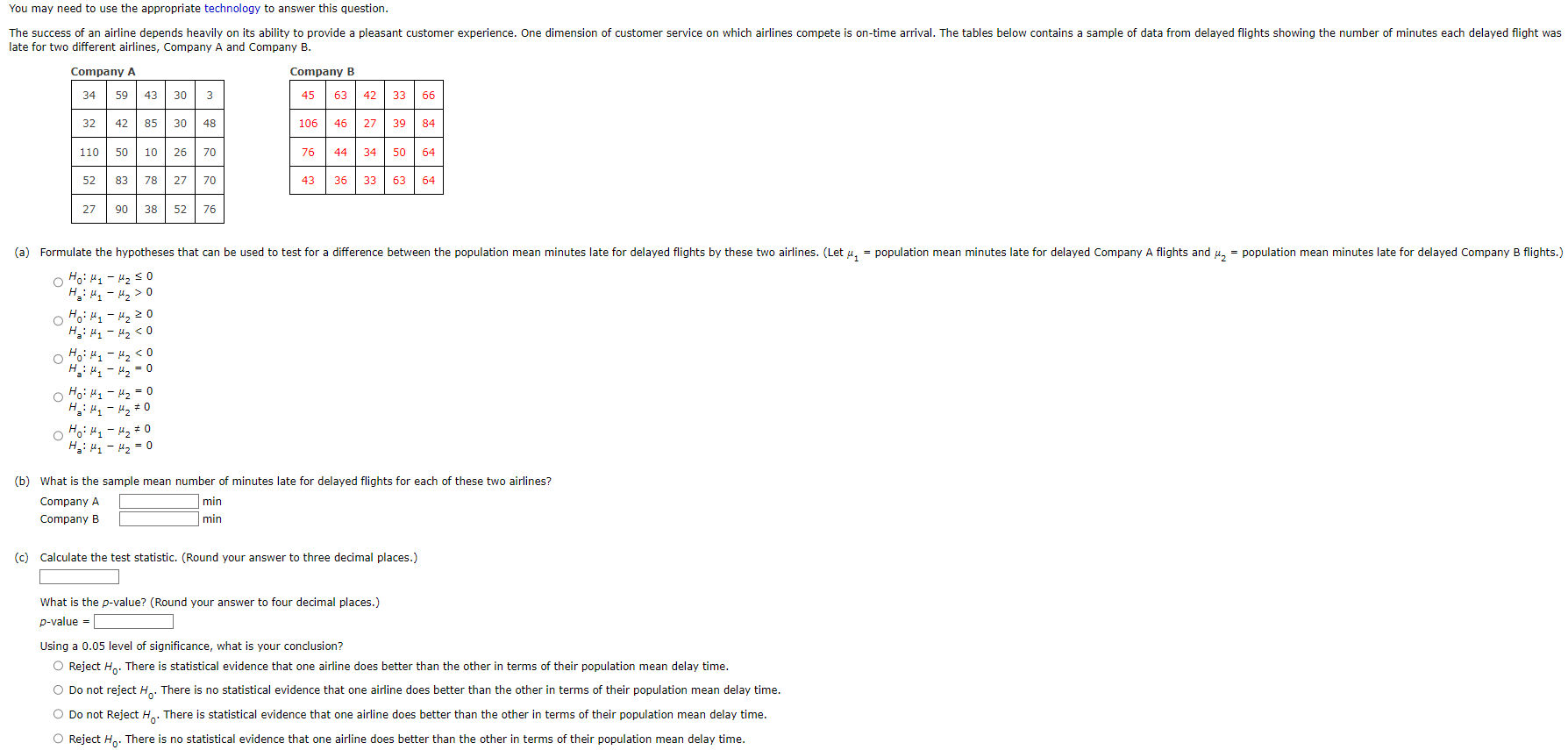 Solved late for two different airlines, Company A and | Chegg.com