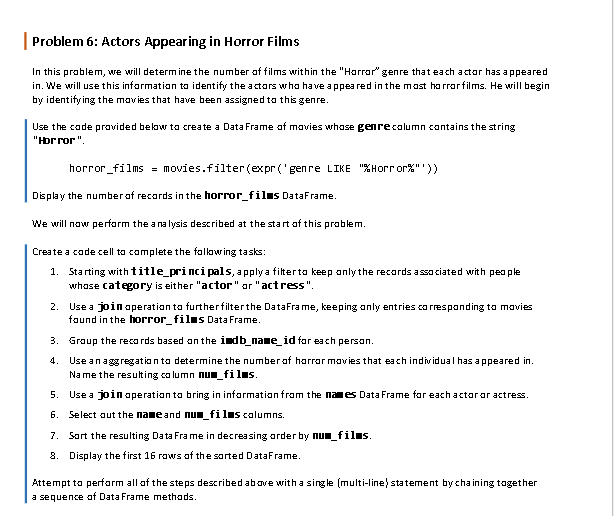 Solved Problem 6: Actors Appearing in Horror Films In this | Chegg.com