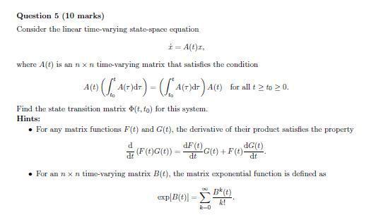 Solved Question 5 (10 marks) Consider the linear | Chegg.com