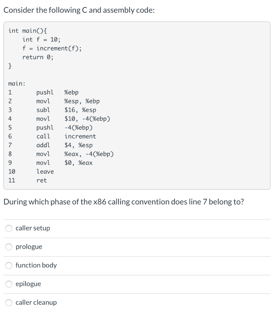 Solved Consider the following C and assembly code: int | Chegg.com