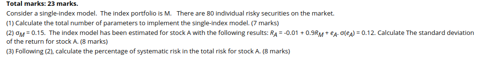 Solved Consider a single-index model. The index portfolio is | Chegg.com