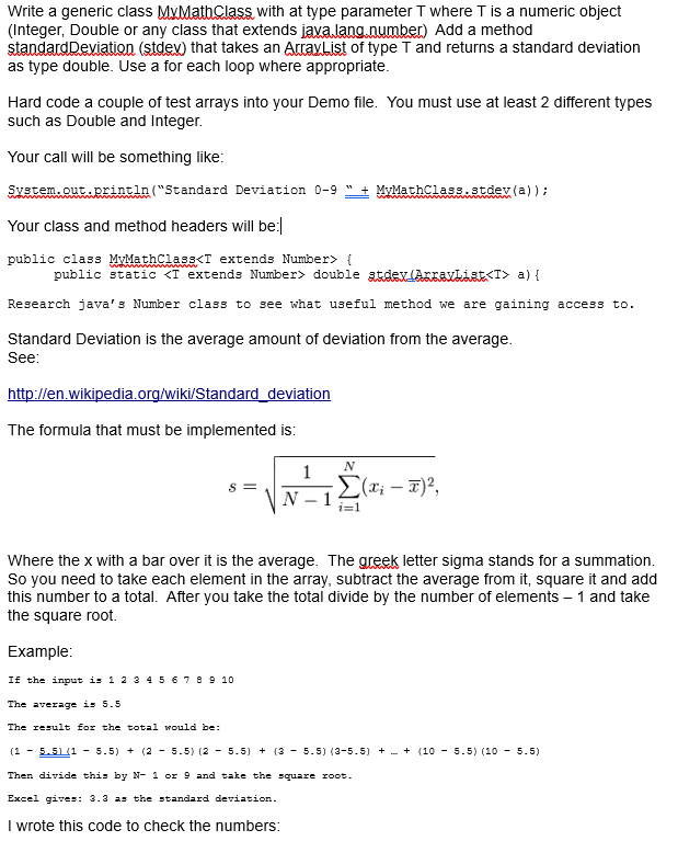 Solved Write a generic class My Math Class with at type | Chegg.com