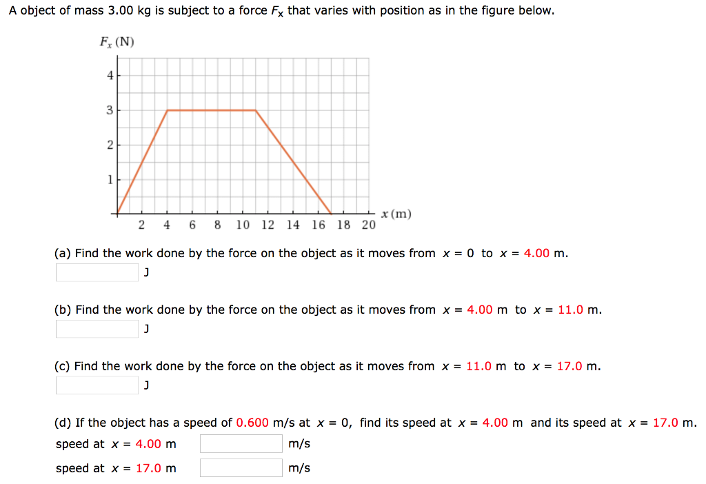 Solved A object of mass 3.00 kg is subject to a force Fx | Chegg.com