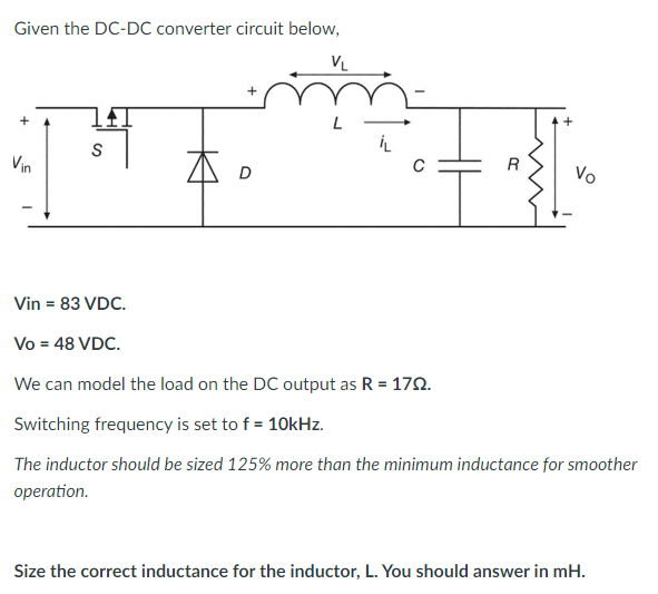 Given the DC-DC converter circuit below, Vin =83 VDC | Chegg.com