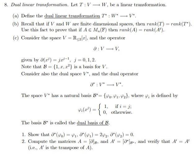 Solved I am new to dual linear transformations and vector | Chegg.com