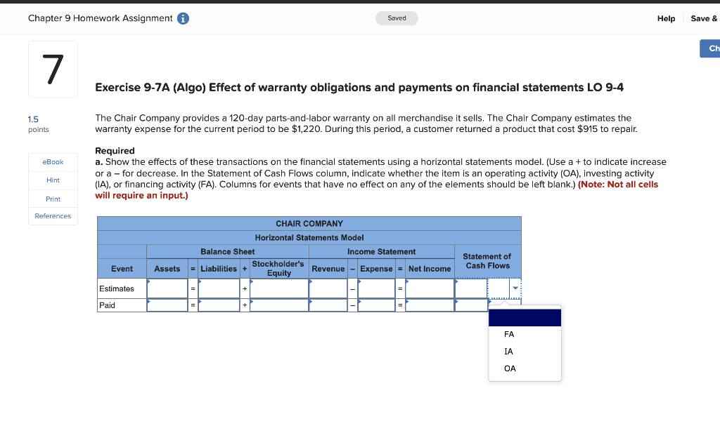 Solved Chapter 9 Homework Assignment i Saved Help Save & | Chegg.com