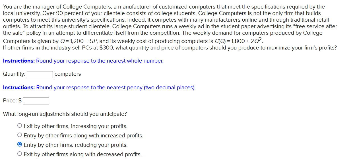 Solved You are the manager of College Computers, a | Chegg.com