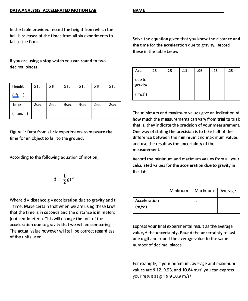 Solved DATA ANALYSIS: ACCELERATED MOTION LAB NAME In the | Chegg.com