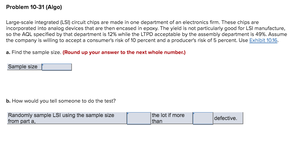 Problem 10-31 (Algo) Large-scale integrated (LSI) | Chegg.com
