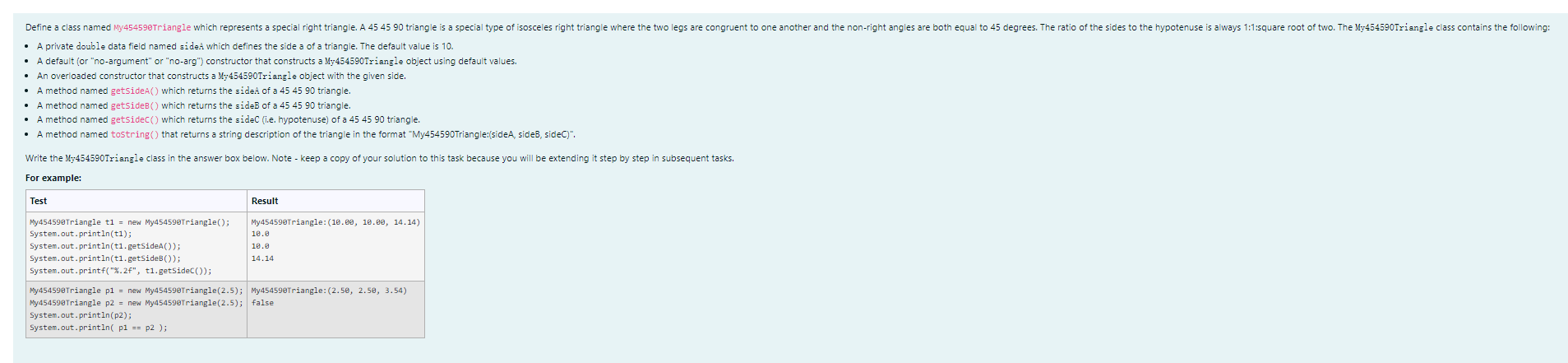 Solved Define a class named My 454590Triangle which | Chegg.com