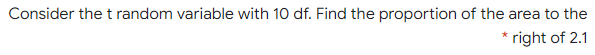 Solved Consider the t random variable with 10 df. Find the | Chegg.com