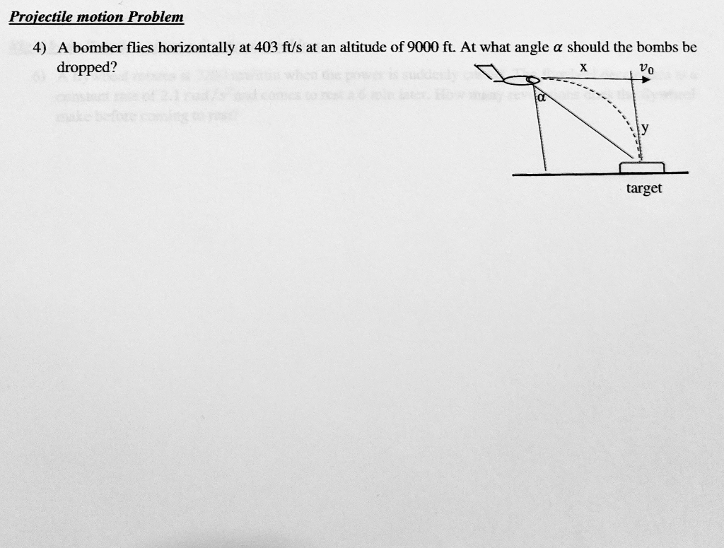 Solved Projectile motion Problem 4) A bomber flies | Chegg.com