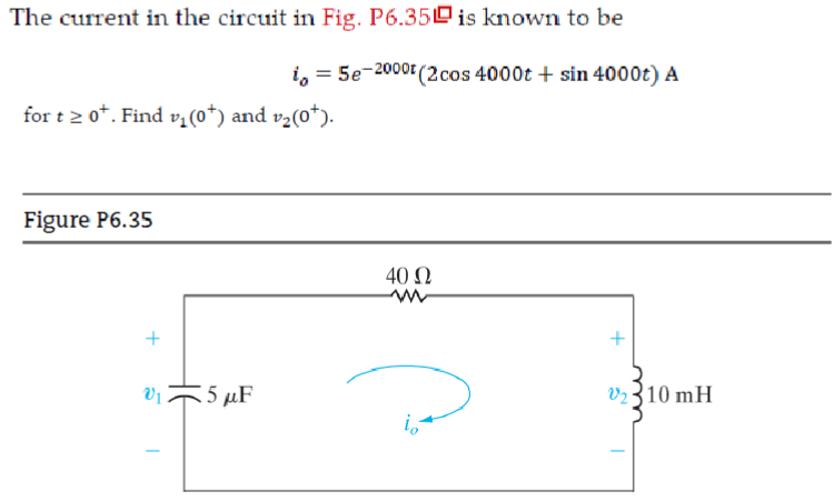 Solved The current in the circuit in Fig. P6.35므 is known to | Chegg.com