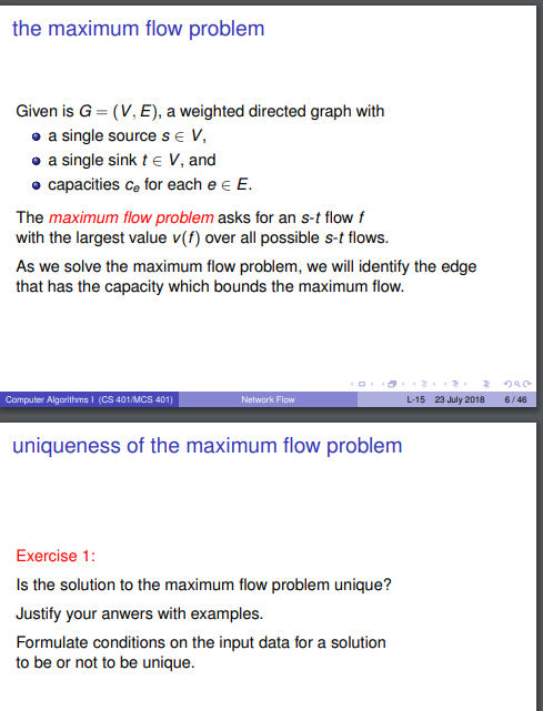 the maximum flow problem Given is G = (V, E), a | Chegg.com