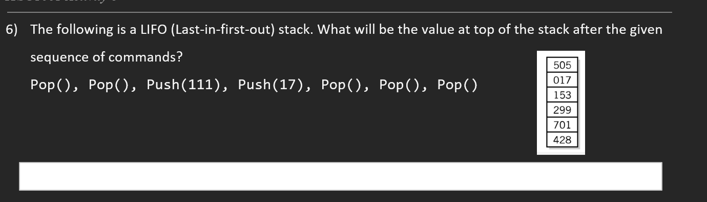 Solved The following is a LIFO (Last-in-first-out) stack. | Chegg.com