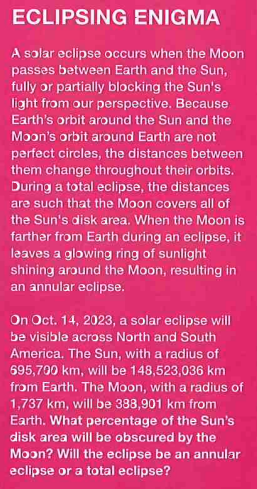 Solved ECLIPSING ENIGMA A solar eclipse occurs when the Moon | Chegg.com