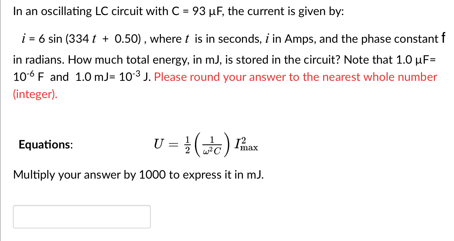 Solved In an oscillating LC circuit with C=93μF, the current | Chegg.com