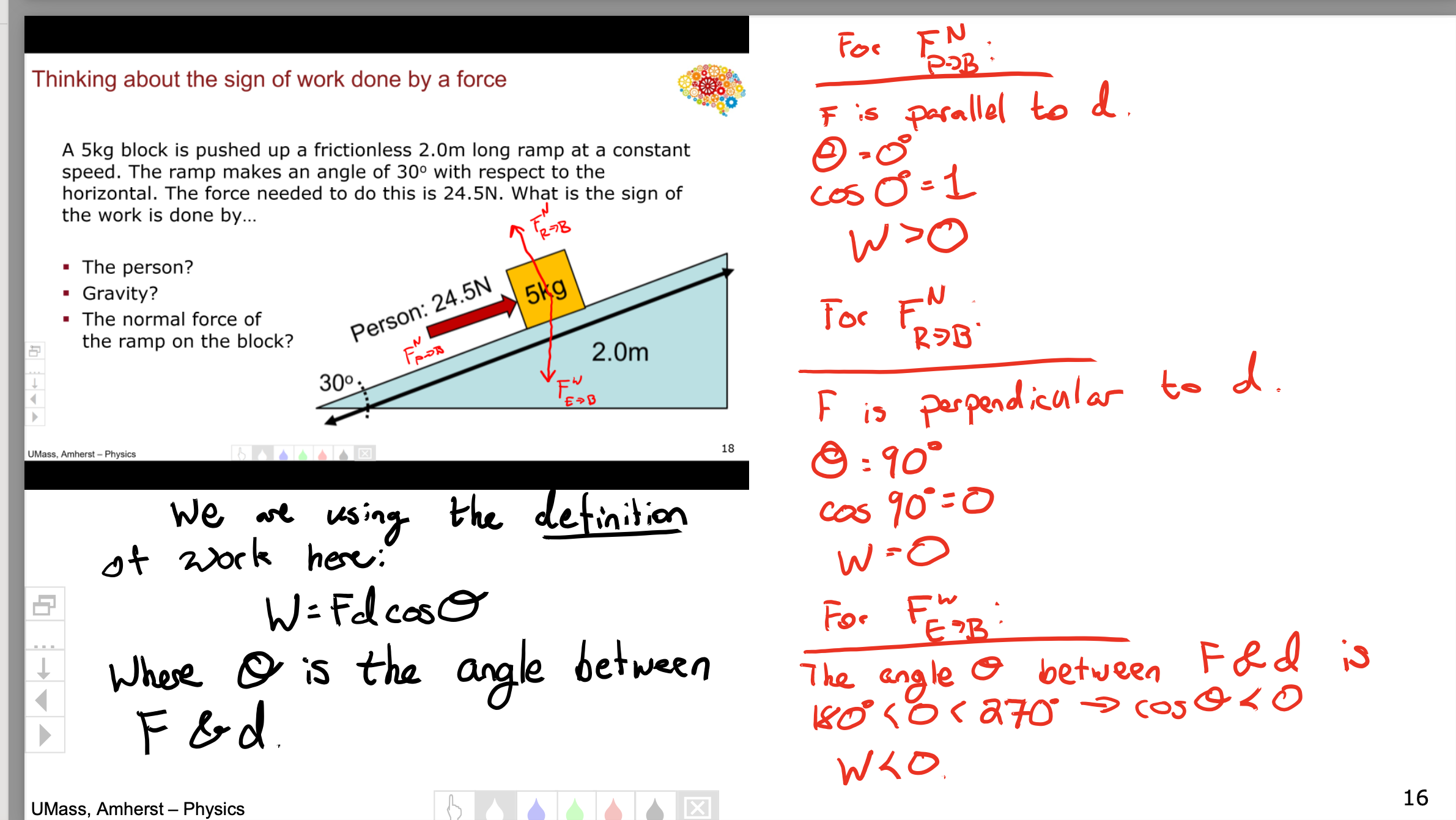 Solved Thinking about the sign of work done by a force For | Chegg.com