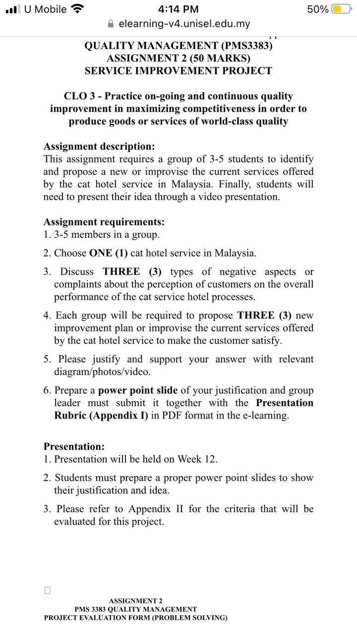 Solved QUALITY MANAGEMENT (PMS3383) ASSIGNMENT 2 (50 MARKS) | Chegg.com