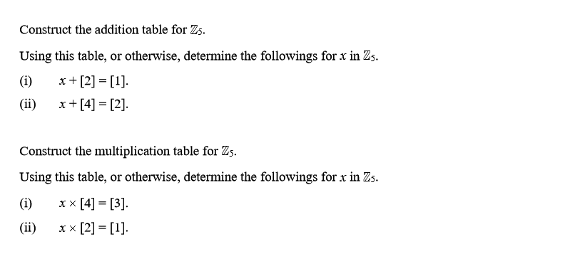 Solved Construct the addition table for Zs. Using this | Chegg.com