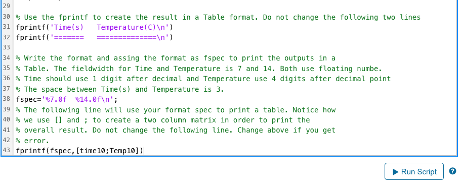 Solved Print a formatted Table Write a script file to | Chegg.com