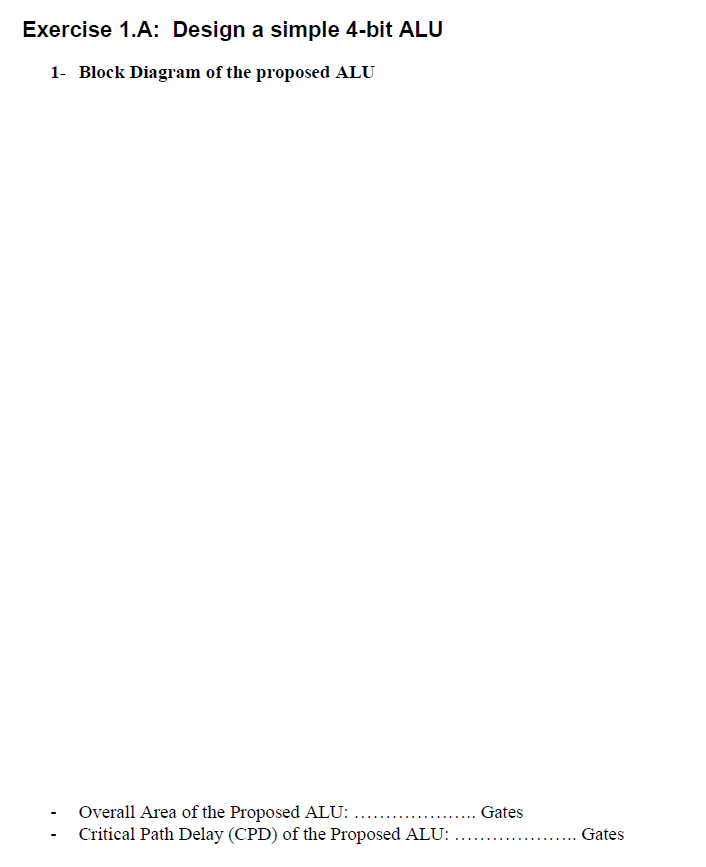 Exercise 1: Design a simple 4-bit ALU. Design and | Chegg.com