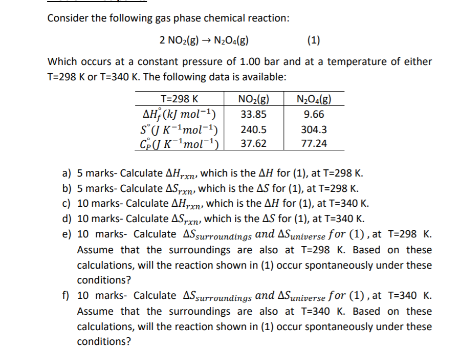 Solved Consider the following gas phase chemical reaction: 2 | Chegg.com