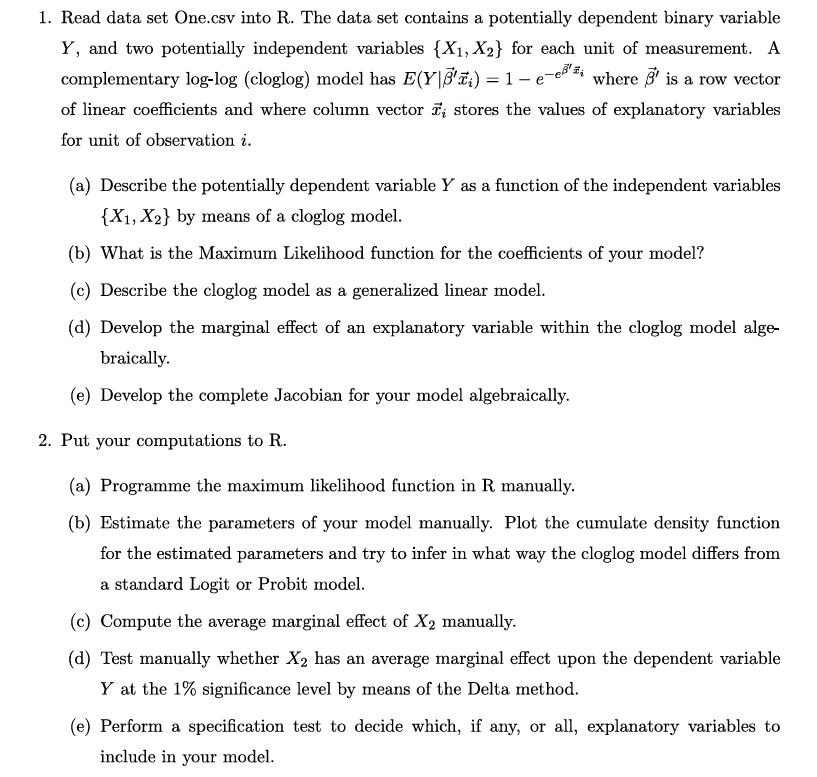 Solved Read data set One.csv into R. ﻿The data set contains | Chegg.com