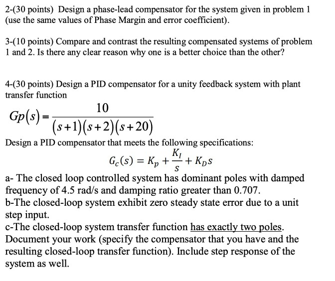 2-(30 points) Design a phase-lead compensator for the | Chegg.com