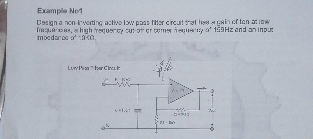 Solved Example No1 Design a non-inverting active low pass | Chegg.com