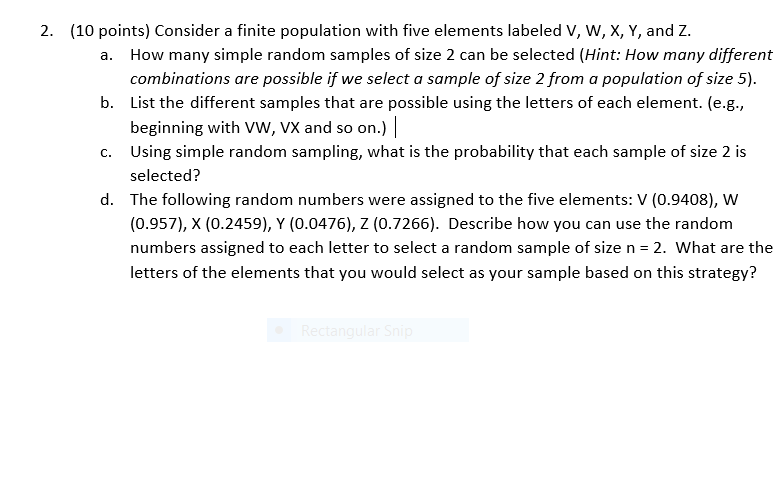 Solved 2. (10 points) Consider a finite population with five | Chegg.com