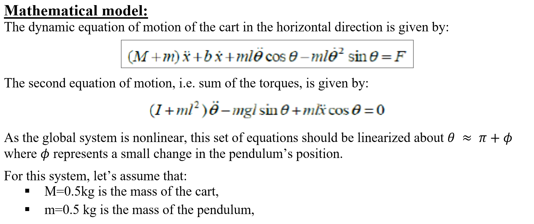 Mathematical model: The dynamic equation of motion of | Chegg.com
