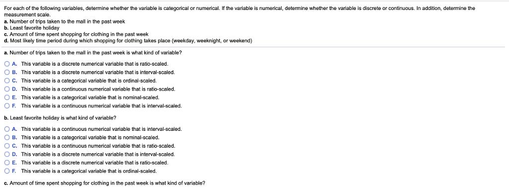 Solved For each of the following variables, determine | Chegg.com Solved For each of the following variables, determine | Chegg.com