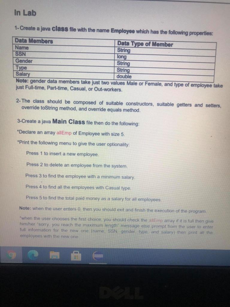 Solved In Lab 1- Create a java class file with the name | Chegg.com