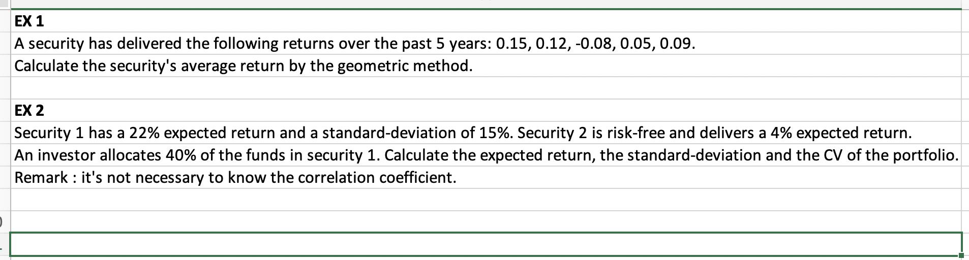 Solved EX 1A security has delivered the following returns | Chegg.com