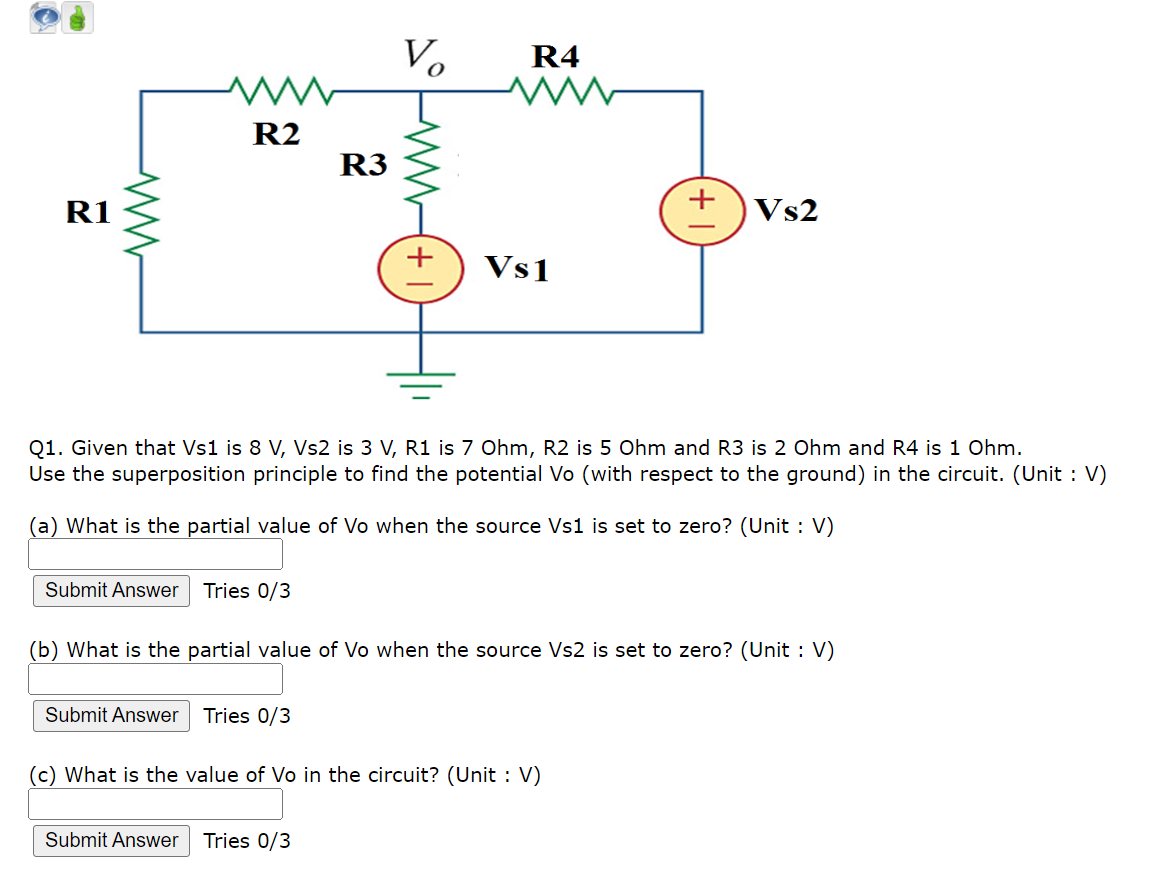 Solved Q1. Given that Vs1 is 8 V,Vs2 is 3 V,R1 is 7Ohm,R2 is | Chegg.com
