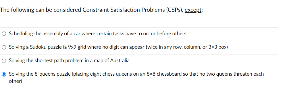 Solved Question on Constraint Satisfaction Problems on AI | Chegg.com