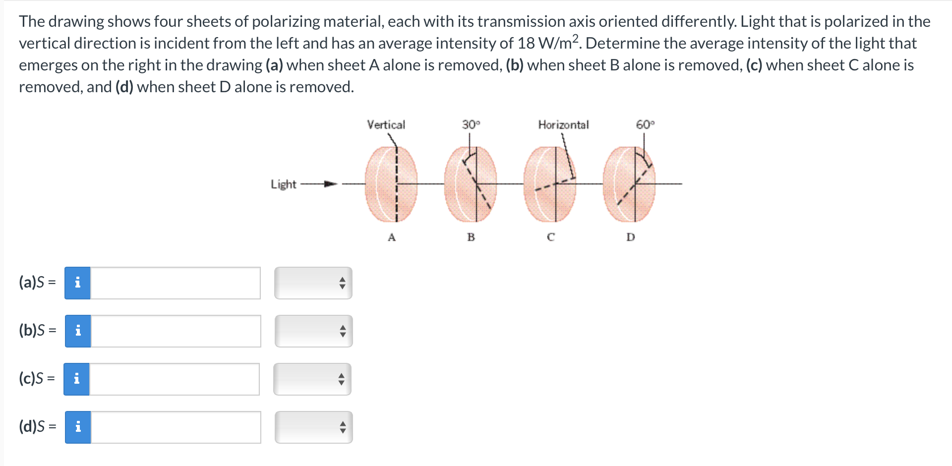 Solved The drawing shows four sheets of polarizing material, | Chegg.com