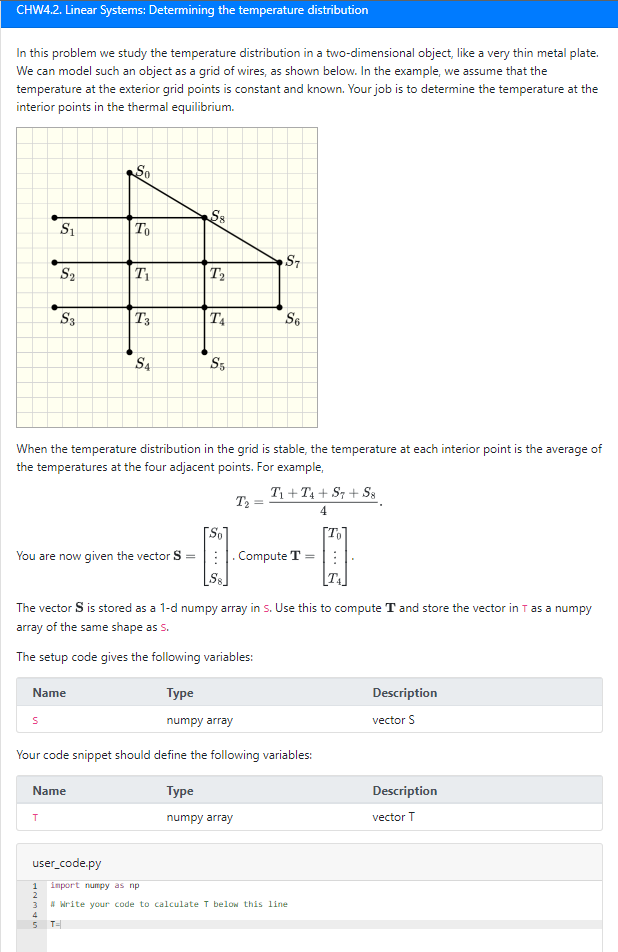 Solved CHW4.2. Linear Systems: Determining the temperature | Chegg.com Solved CHW4.2. Linear Systems: Determining the temperature | Chegg.com