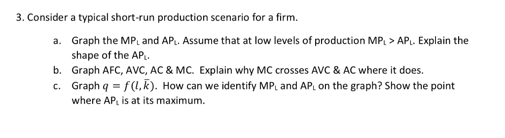 Solved 3. Consider a typical short-run production scenario | Chegg.com