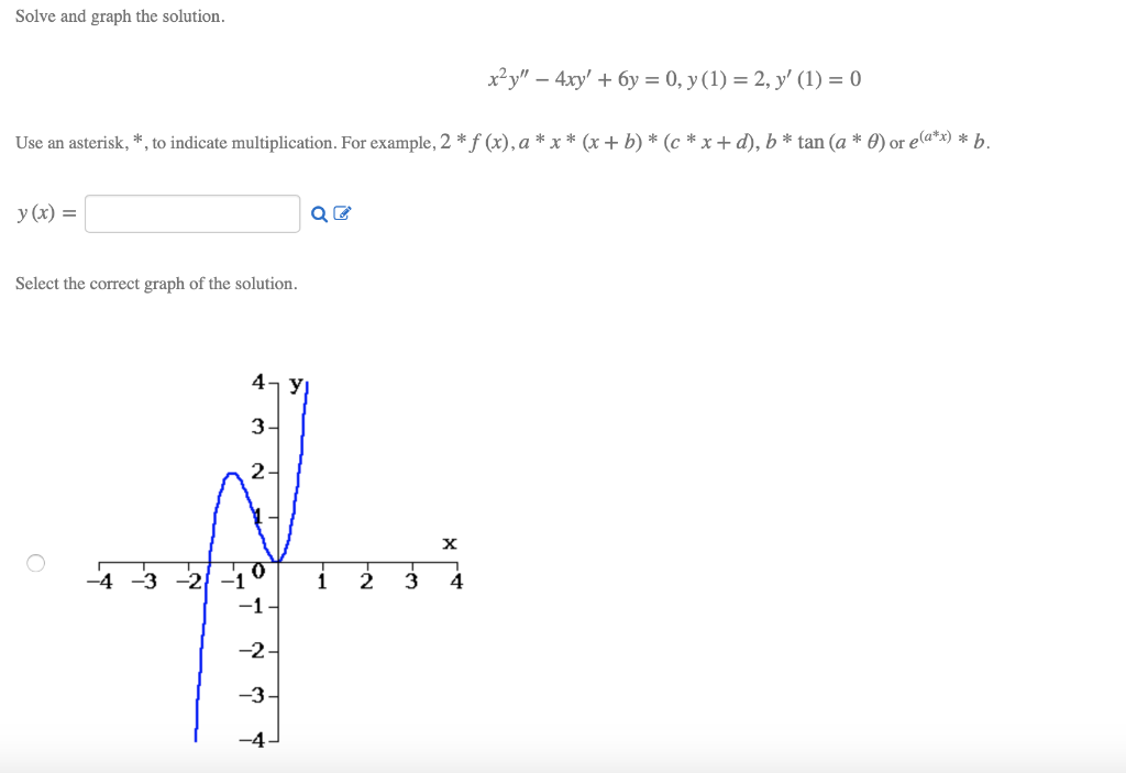 Solved Solve and graph the solution. x+y" – 4xy' + 6y = 0, | Chegg.com