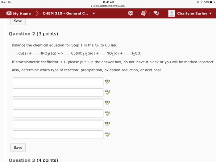 Solved Balance the chemical equation for Step 1 in the Cu to | Chegg.com
