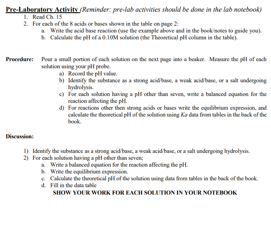Pre-Laboratory Activity (Reminder: pre-lab activities | Chegg.com