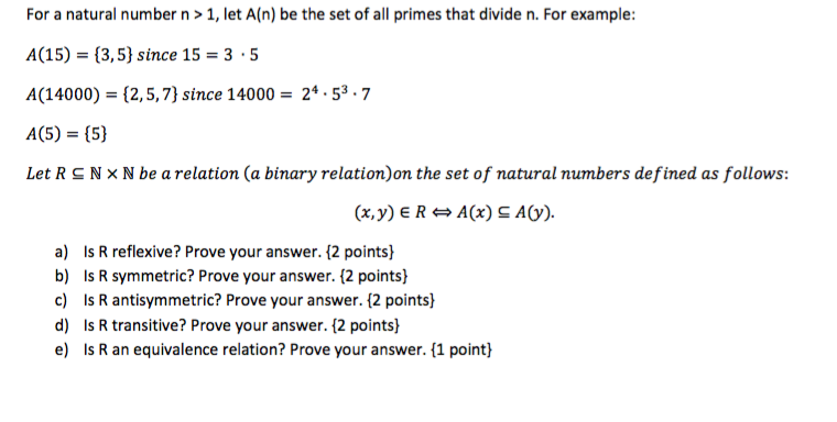 Solved For a natural number n > 1, let A(n) be the set of | Chegg.com