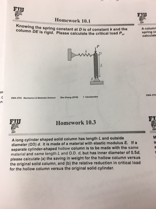 Solved FI Homework 10.1 Knowing the spring con column DE is | Chegg.com