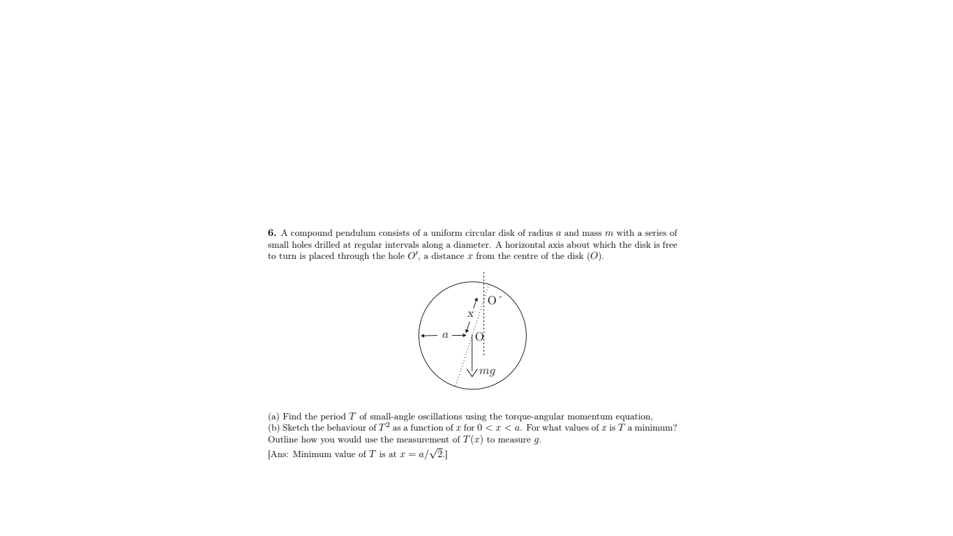 Solved 6. A compound pendulum consists of a uniform circular | Chegg.com