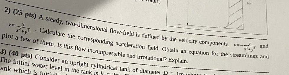 Solved 2) 2) (25 pts) A steady, two-dimensional flow-field | Chegg.com