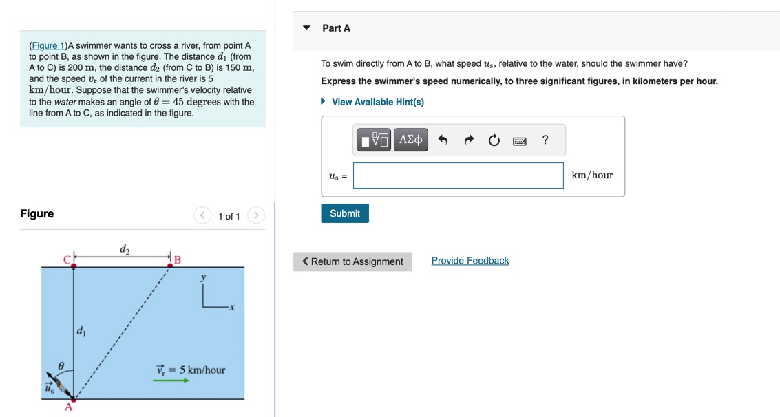 Solved (Figure 1)A swimmer wants to cross a river, from | Chegg.com