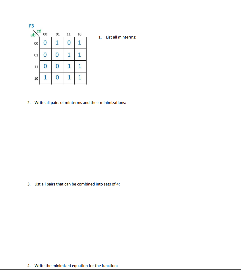 Solved 1. List all minterms: 2. Write all pairs of minterms | Chegg.com