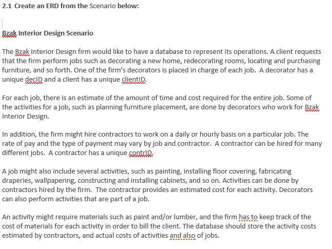 Solved Bzak Interior Design Scenario The Bzak Interior | Chegg.com